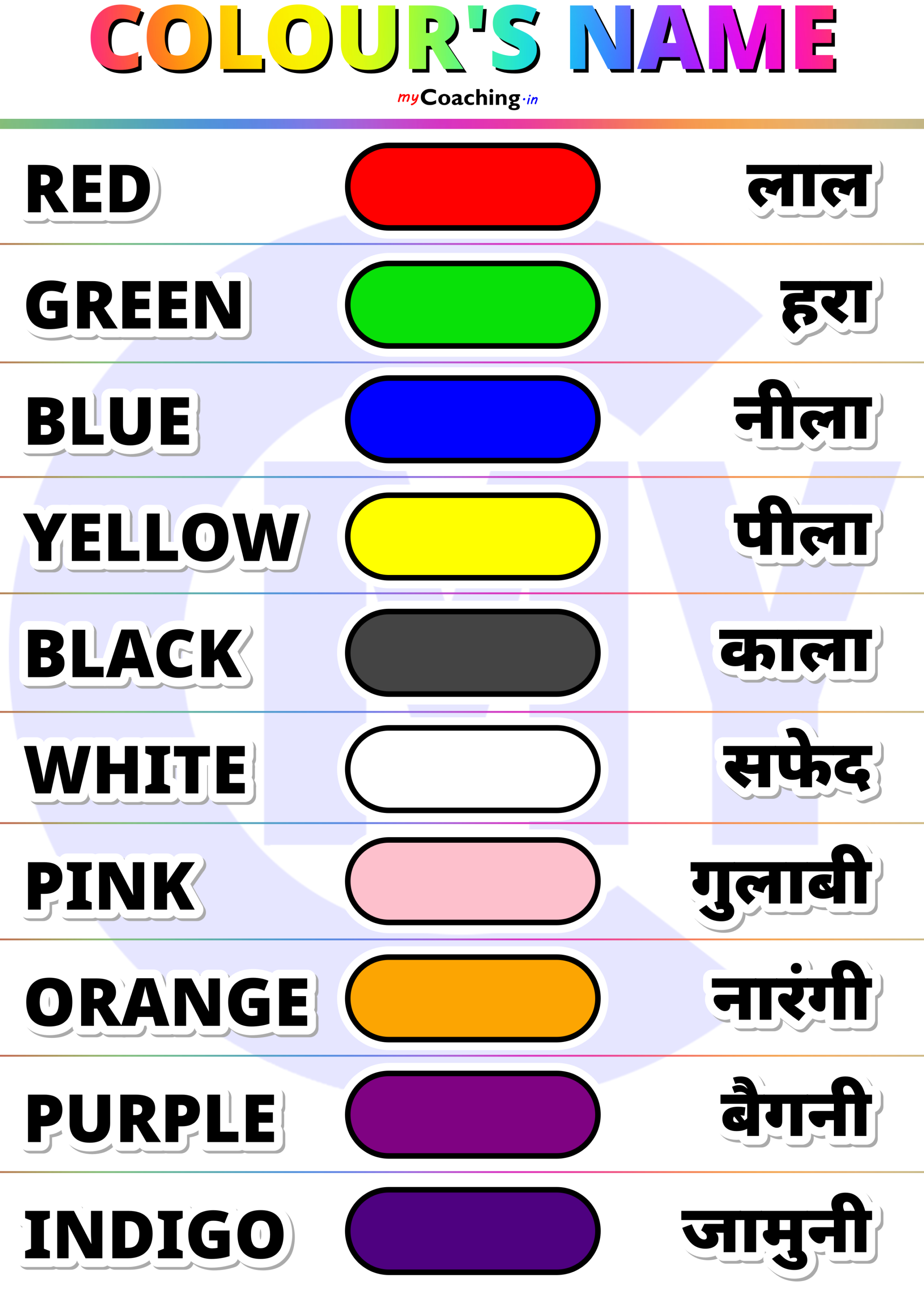 Name Of Colors In Hindi And English list Color Name List List Of